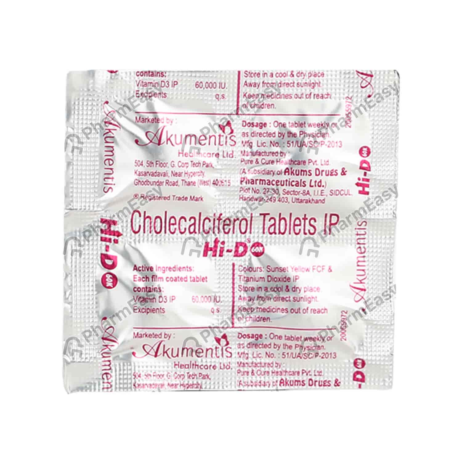 Hi D 60k Tablet - Uses, Side Effects, Dosage, Composition & Price ...