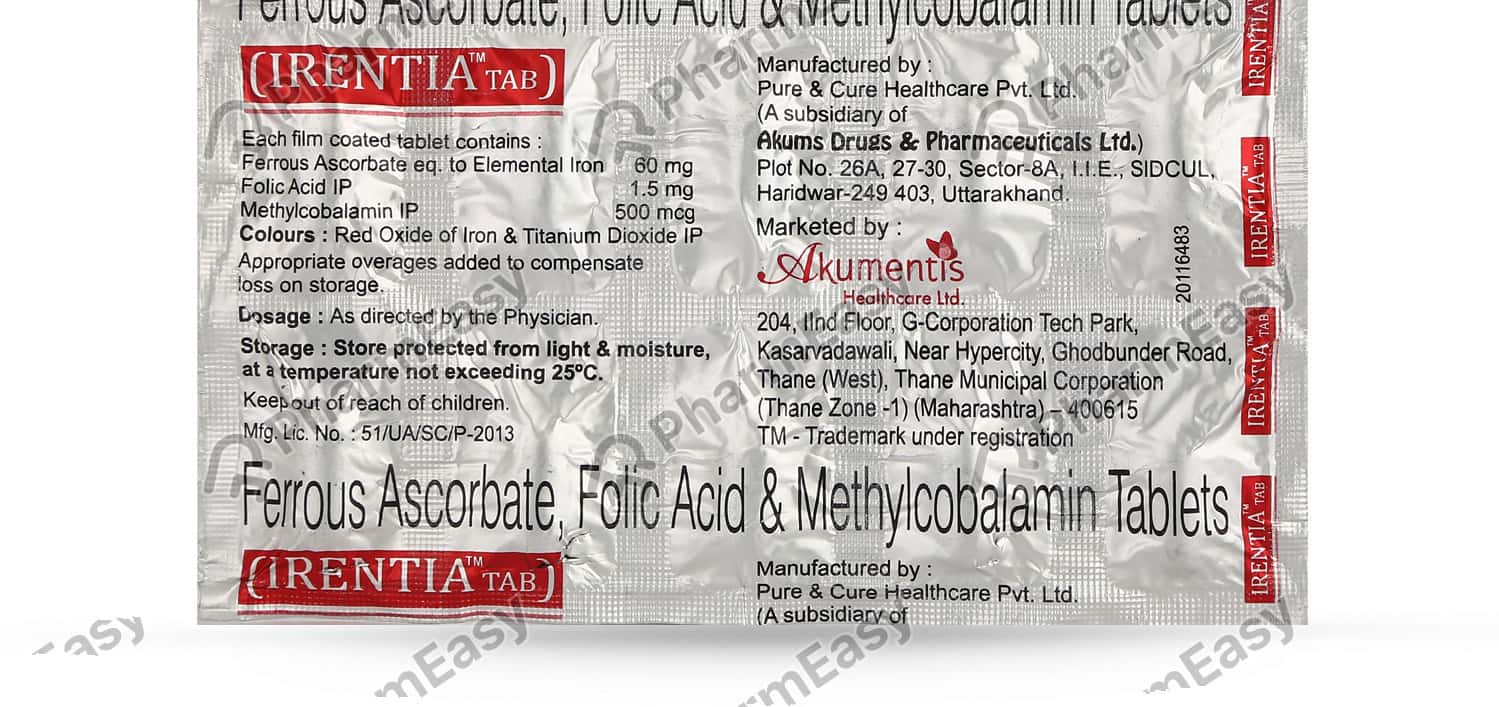 Irentia Strip Of 10 Tablets: Uses, Side Effects, Price & Dosage | PharmEasy