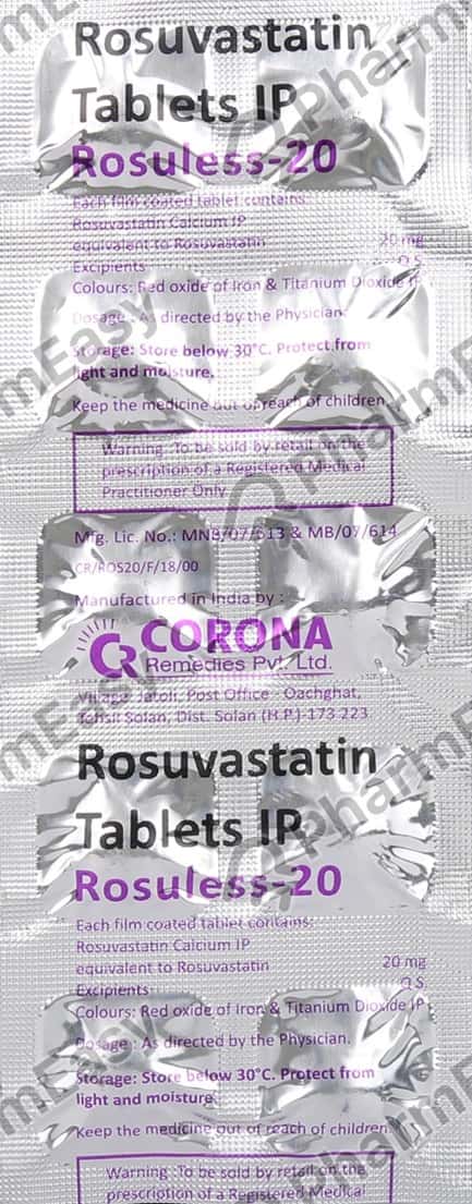 Rosuless 20 MG Tablet (10): Uses, Side Effects, Price & Dosage | PharmEasy