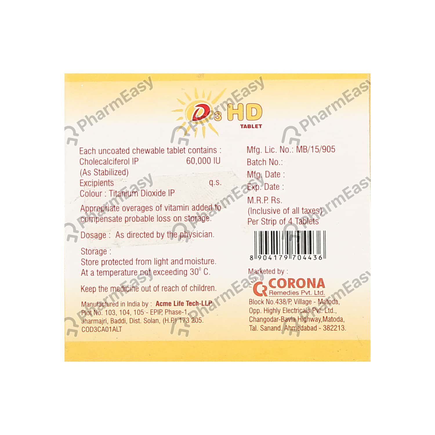 D3 Hd 60000 IU Tablet (4) - Uses, Side Effects, Dosage, Composition ...