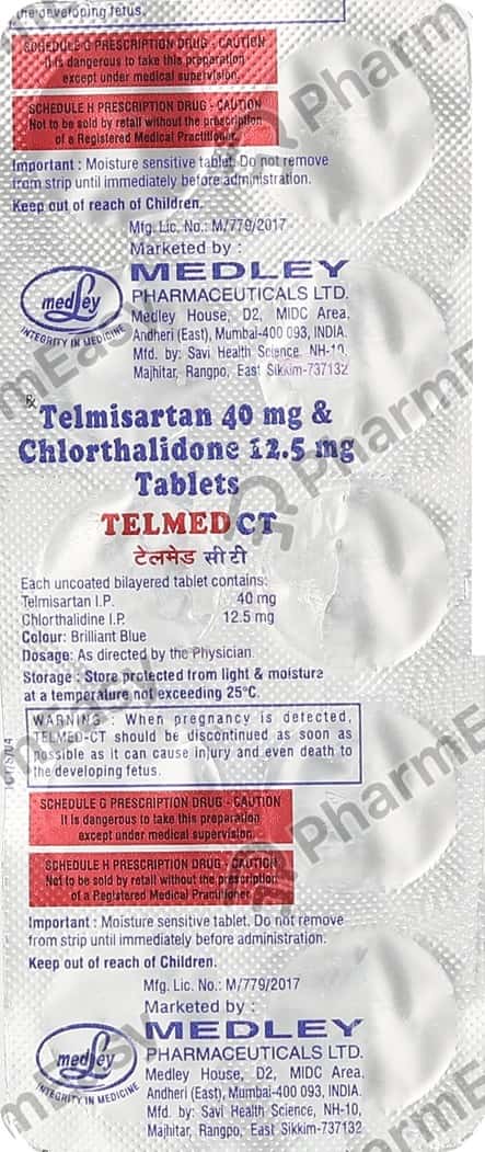 Telmed Ct 40mg Strip Of 10 Tablets: Uses, Side Effects, Price & Dosage ...
