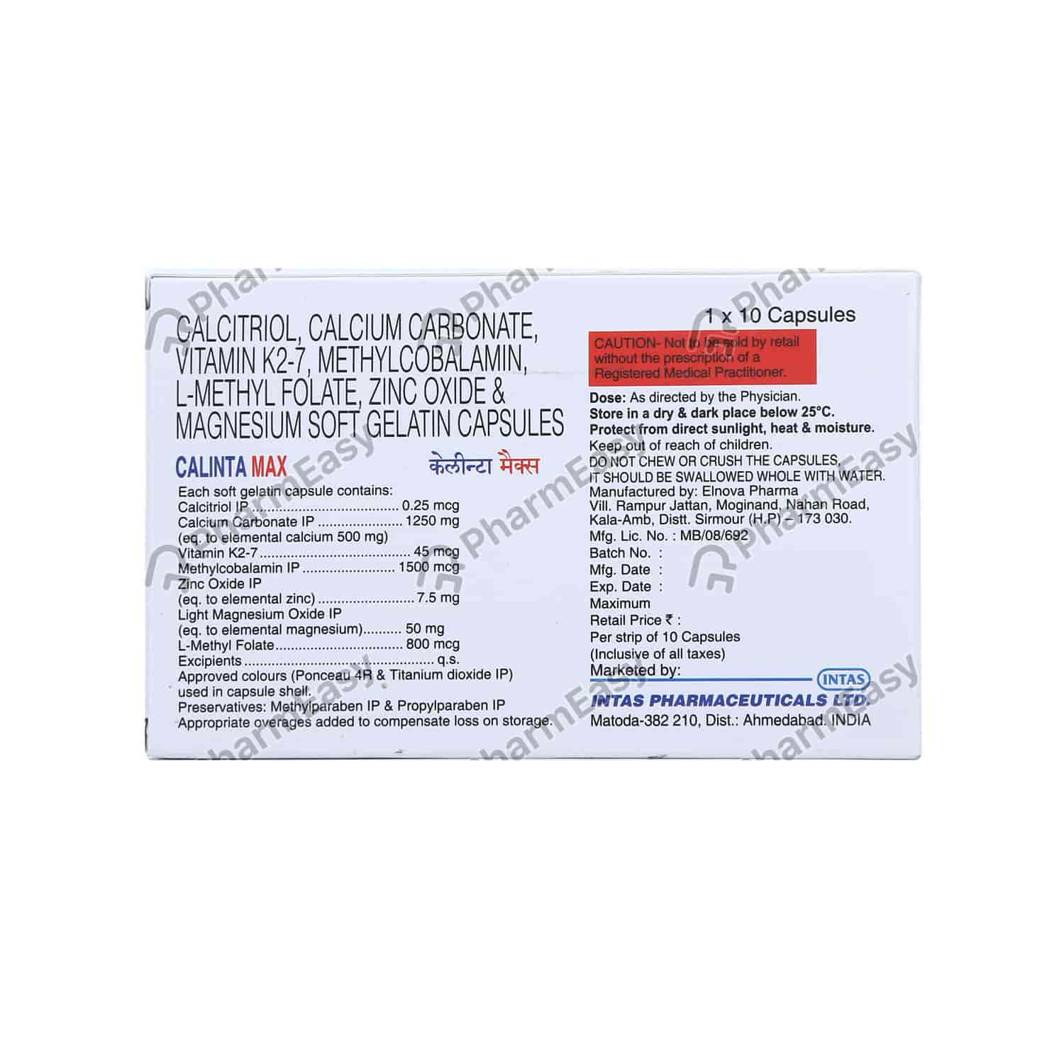 Buy Calinta Max Cap Online at Flat 18% OFF* | PharmEasy