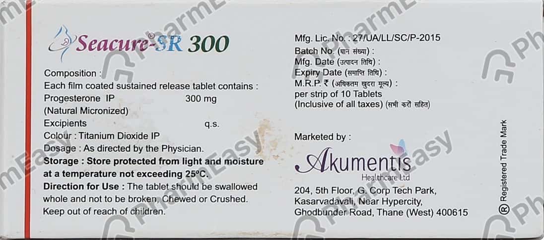 Seacure Sr 300 MG Tablet (10): Uses, Side Effects, Price & Dosage ...
