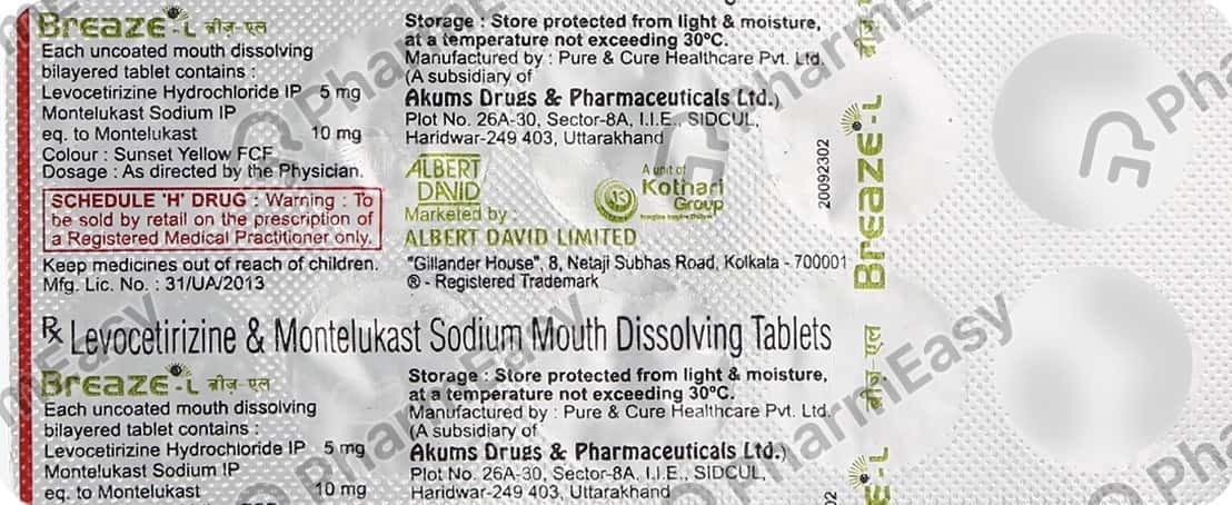 Breaze L 5/10mg Strip Of 10 Tablets: Uses, Side Effects, Price & Dosage ...