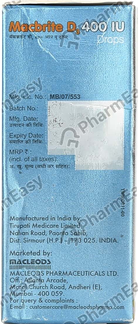 Macbrite D3 400 IU/ML Oral Drop (15): Uses, Side Effects, Price ...