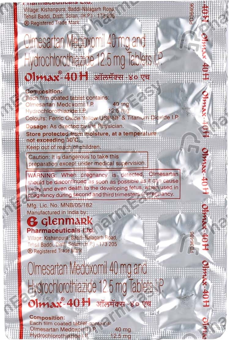 Olmax H 40mg Strip Of 15 Tablets: Uses, Side Effects, Price & Dosage ...