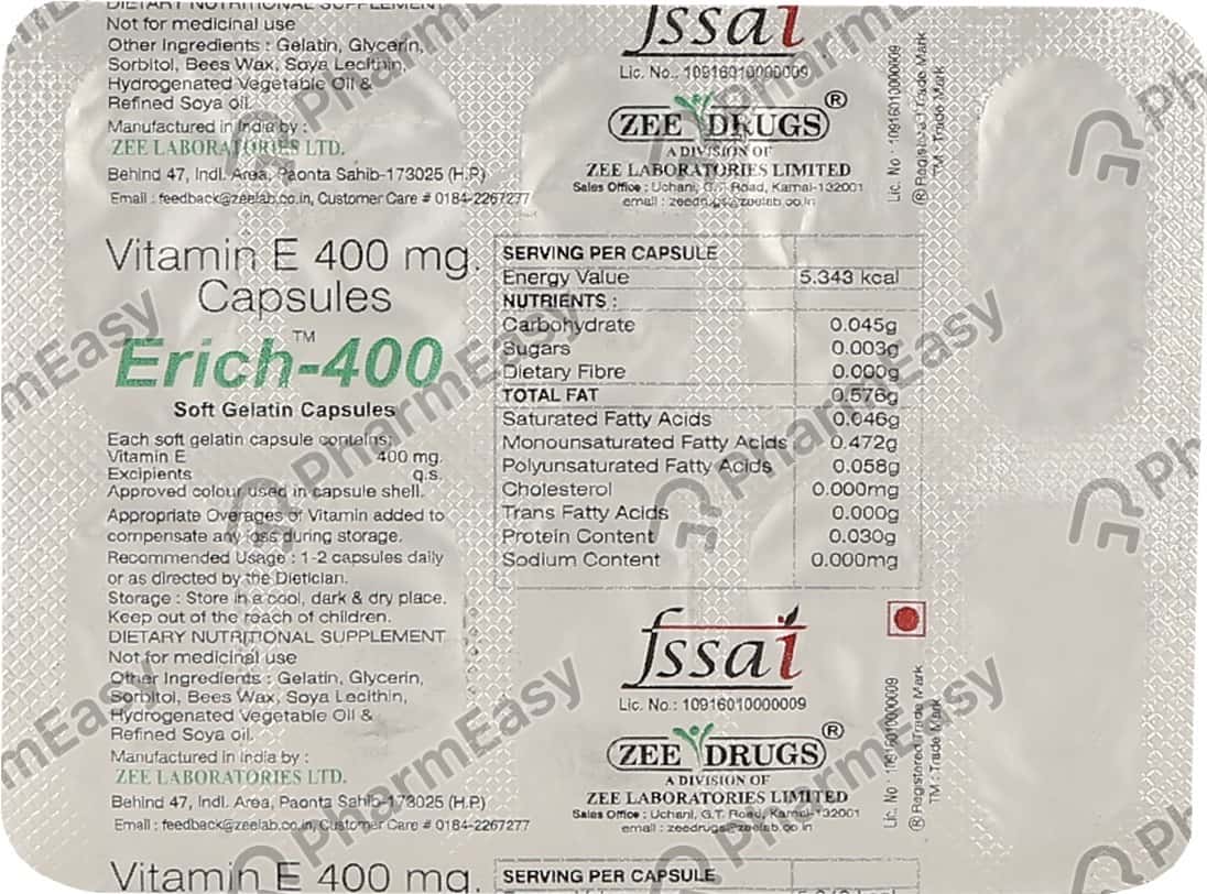 Erich 400 MG Capsule (10): Uses, Side Effects, Price, Dosage ...