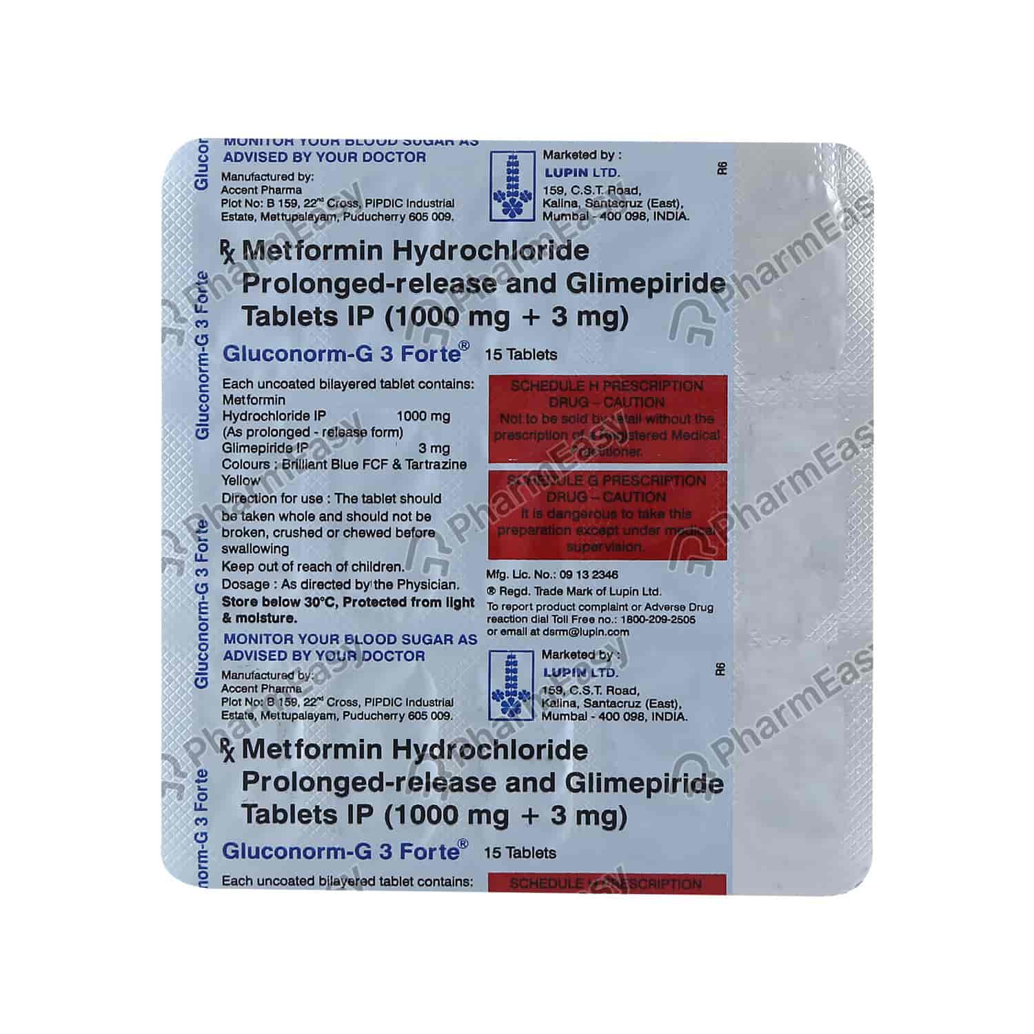 Gluconorm G3 Forte Tab 15`S - Uses, Side Effects, Dosage, Composition ...