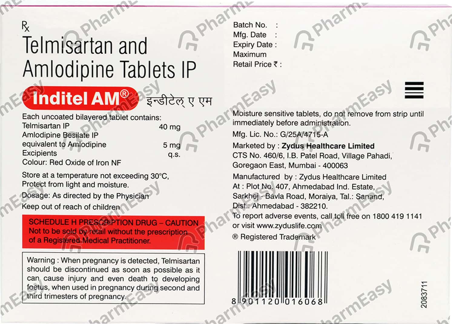 Inditel Am 40mg Strip Of 15 Tablets: Uses, Side Effects, Price & Dosage | PharmEasy