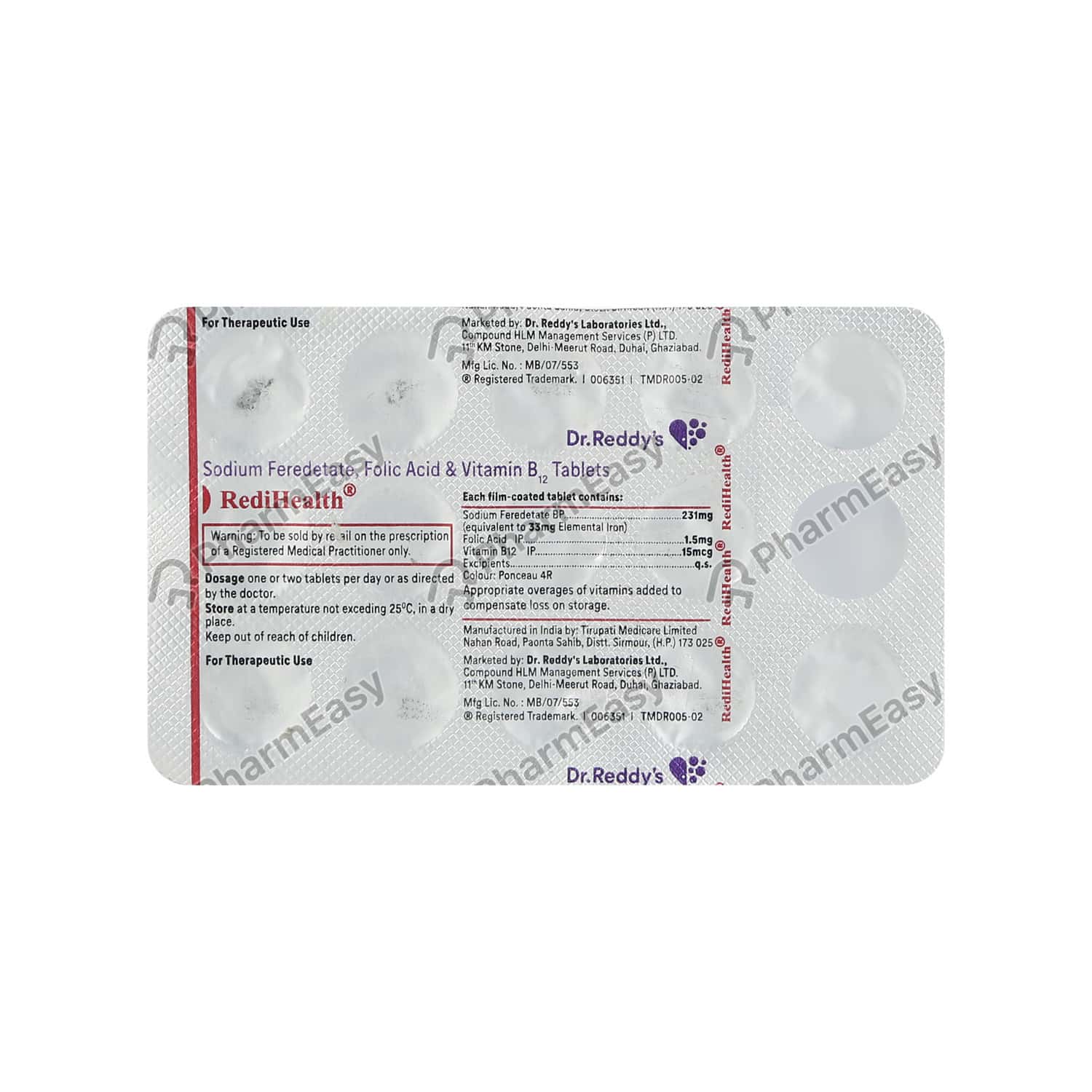 Buy Redihealth Strip Of 15 Tablets Online at Flat 18% OFF* | PharmEasy