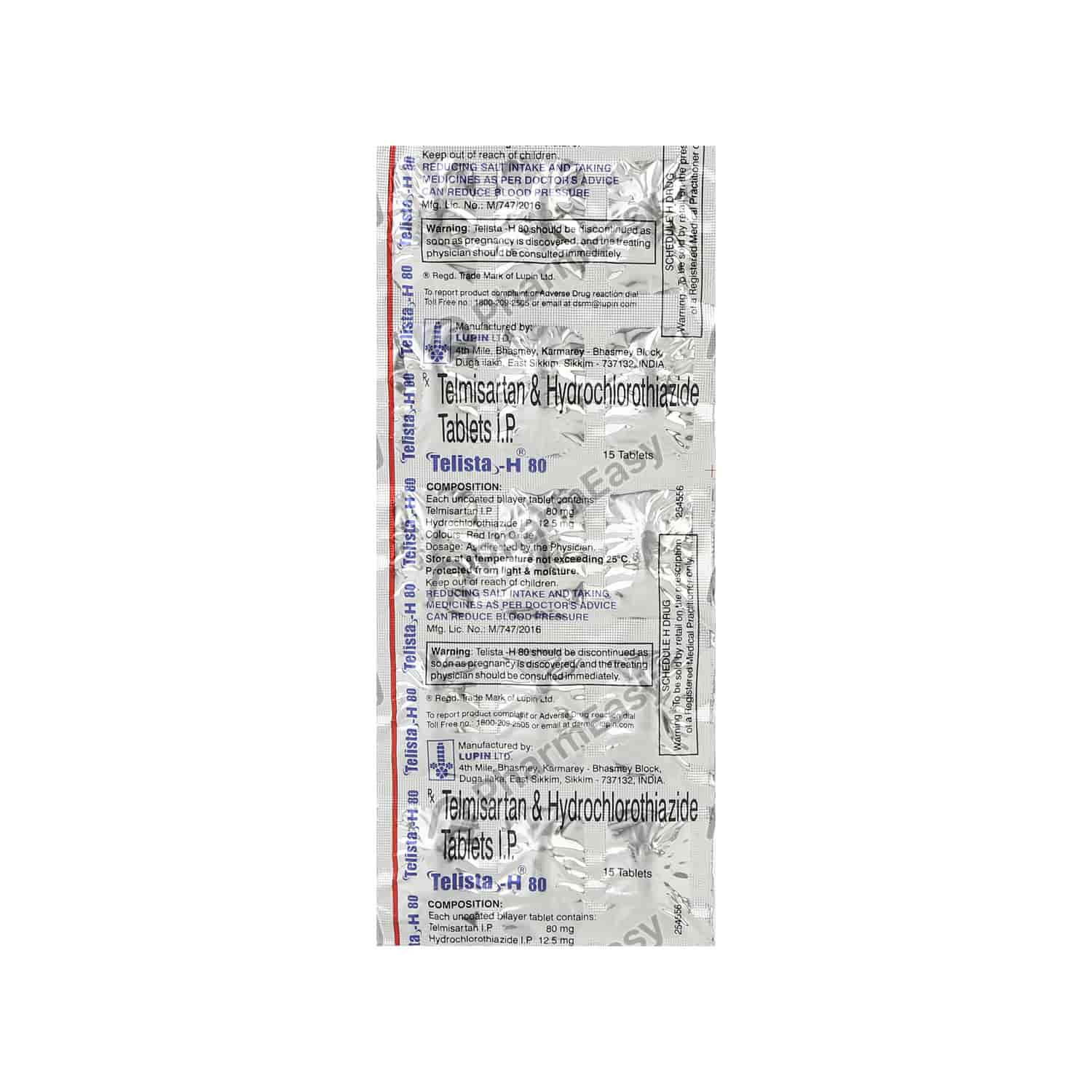 Telista H 80mg Tab 15`S - Uses, Side Effects, Dosage, Composition ...