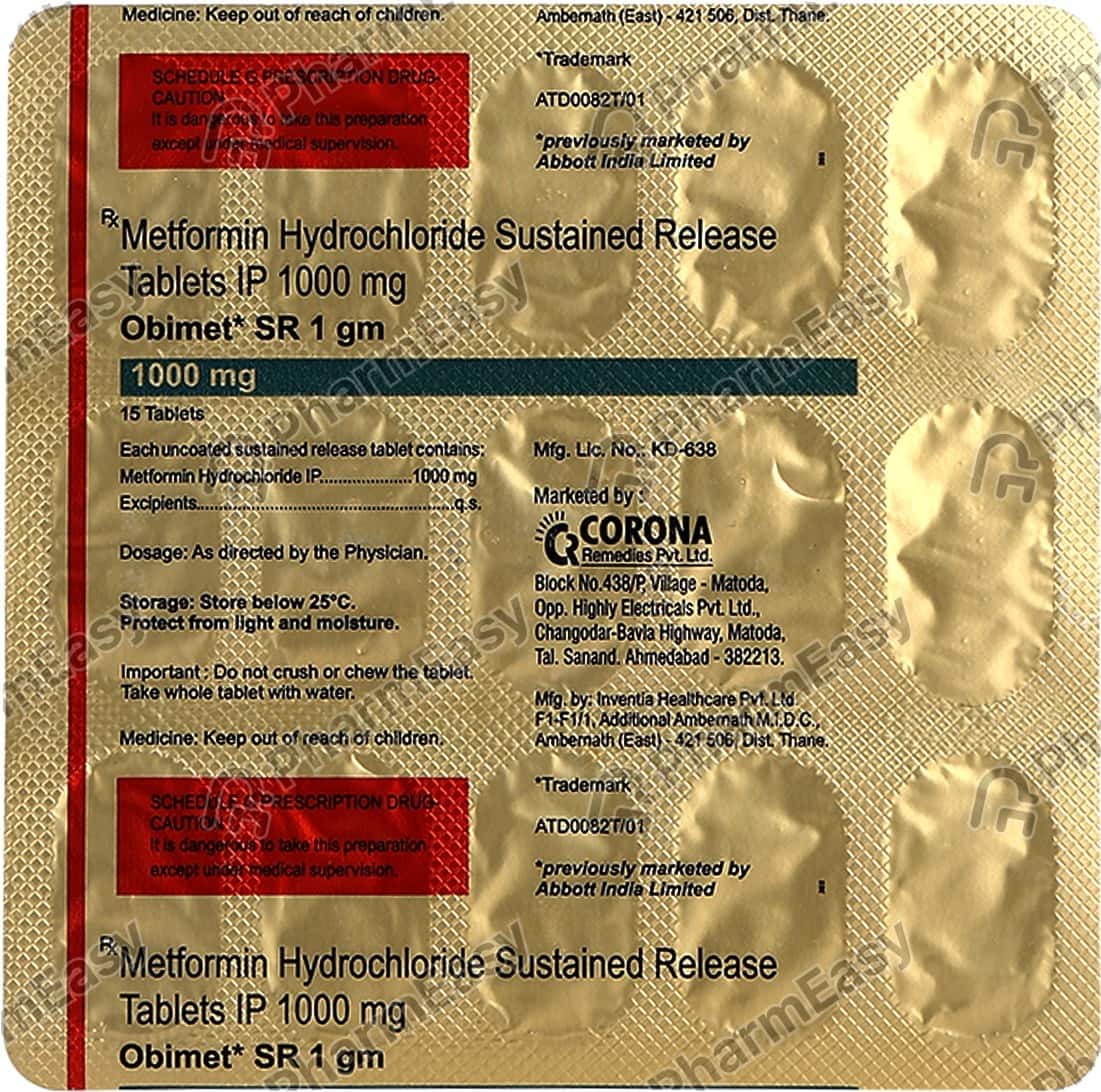 Obimet Sr 1 G Tablet (15): Uses, Side Effects, Price & Dosage | PharmEasy