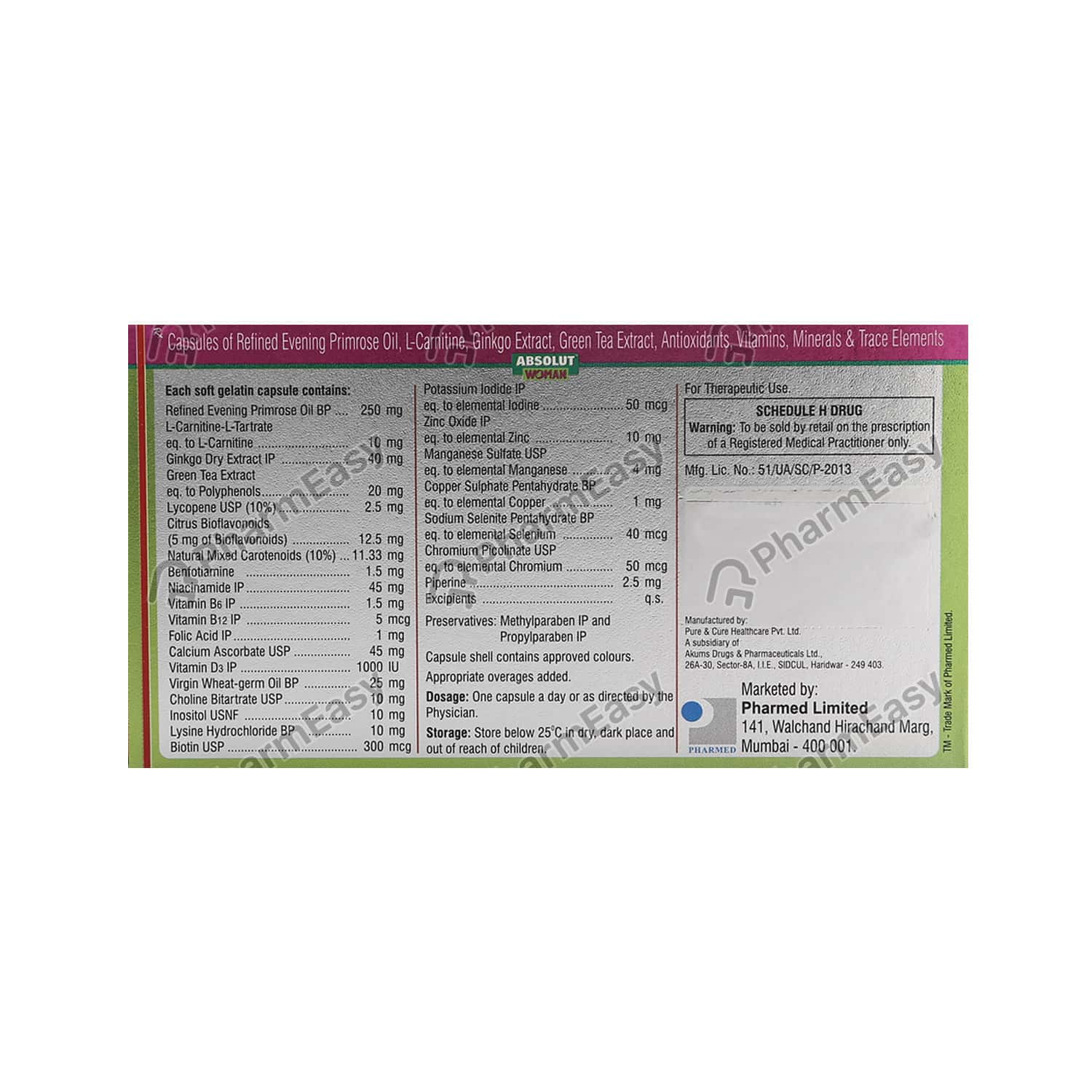 Buy Absolut Woman Cap Online at Flat 18% OFF* | PharmEasy