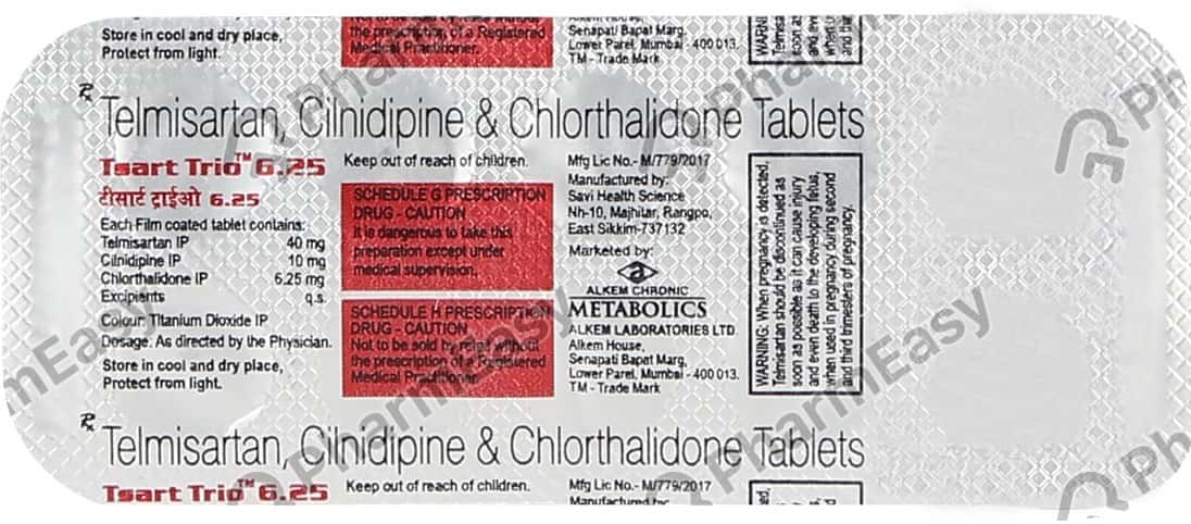 Tsart Trio 6.25mg Strip Of 10 Tablets: Uses, Side Effects, Price ...