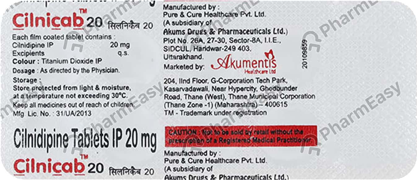 Cilnicab 20 MG Tablet (10): Uses, Side Effects, Price & Dosage | PharmEasy