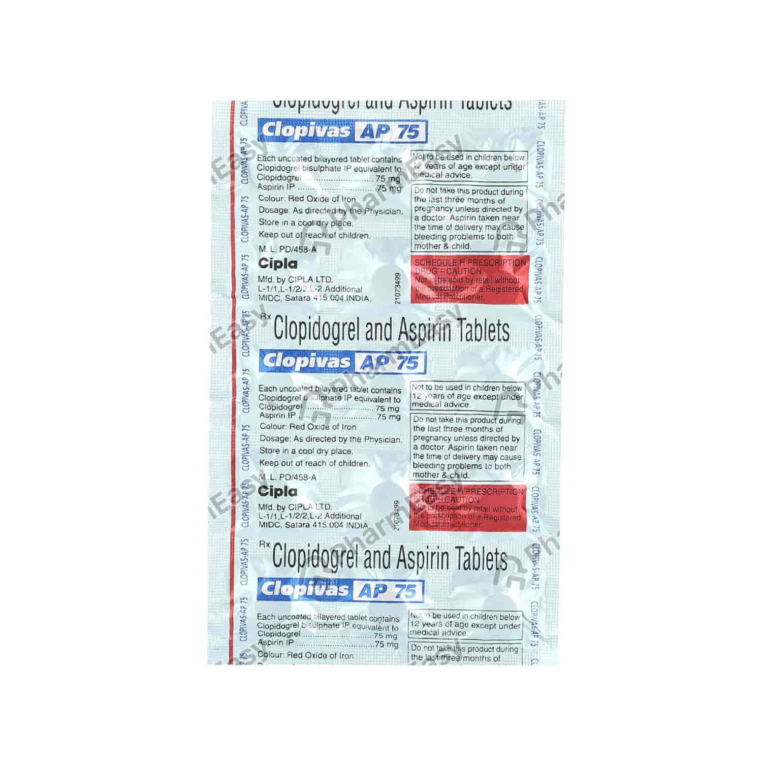 Buy Clopivas Ap 75mg Strip Of 15 Tablets Online at flat 15% off | PharmEasy