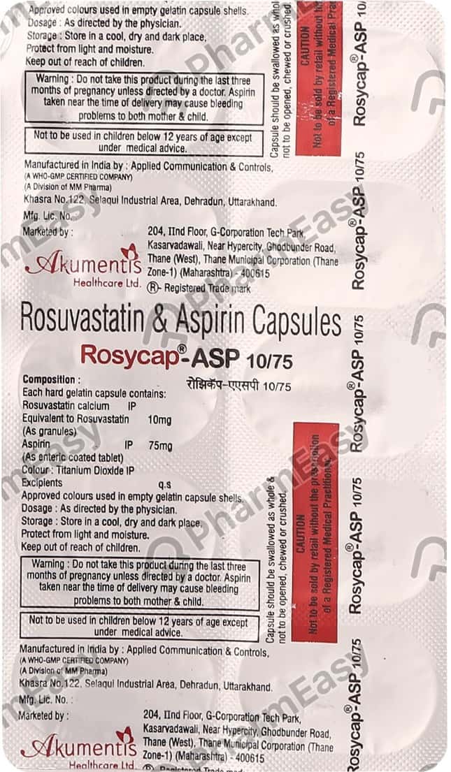 Rosycap Asp 10mg/75mg Strip Of 10 Capsules: Uses, Side Effects, Price ...
