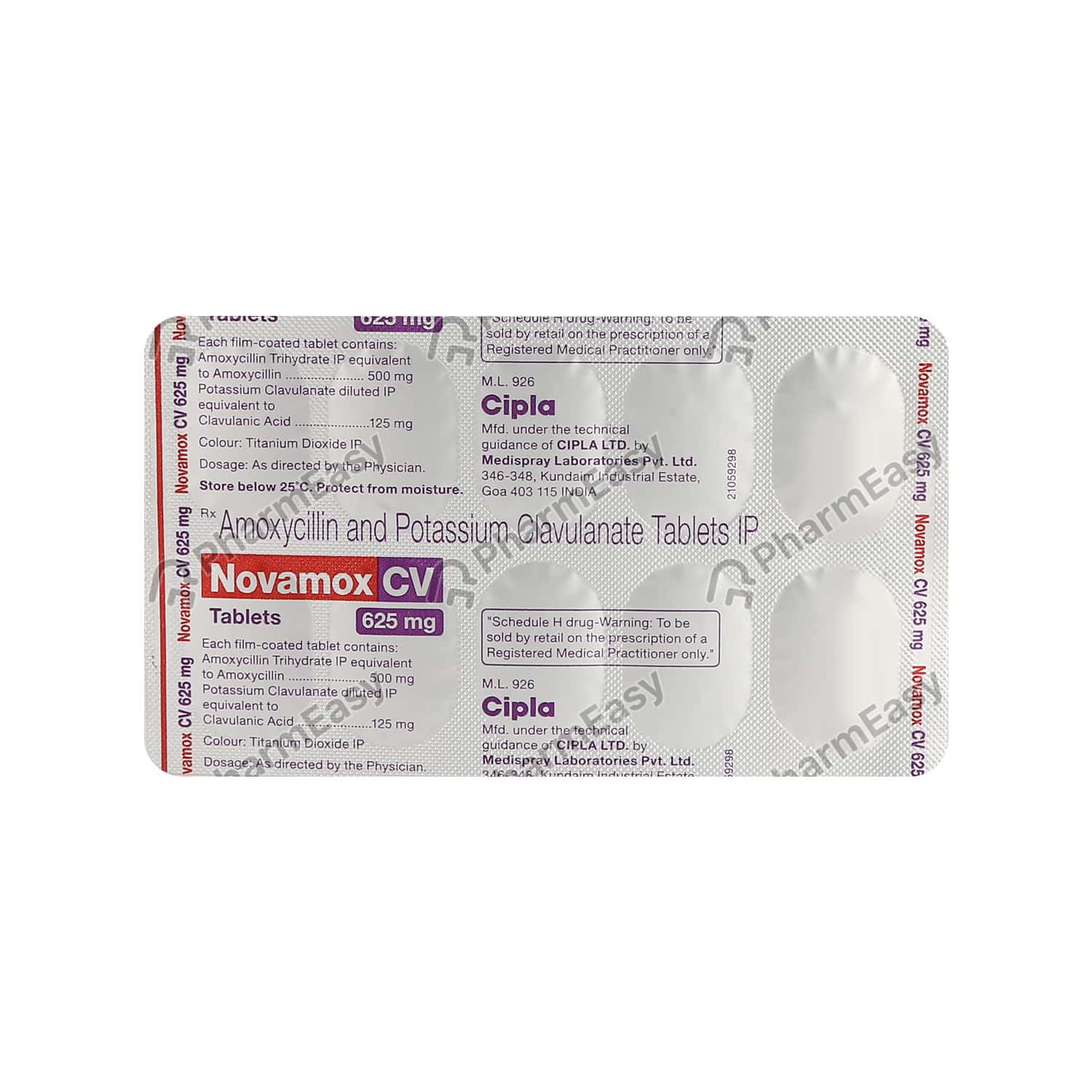 Novamox Cv 625mg Strip Of 10 Tablets - Uses, Side Effects, Dosage ...