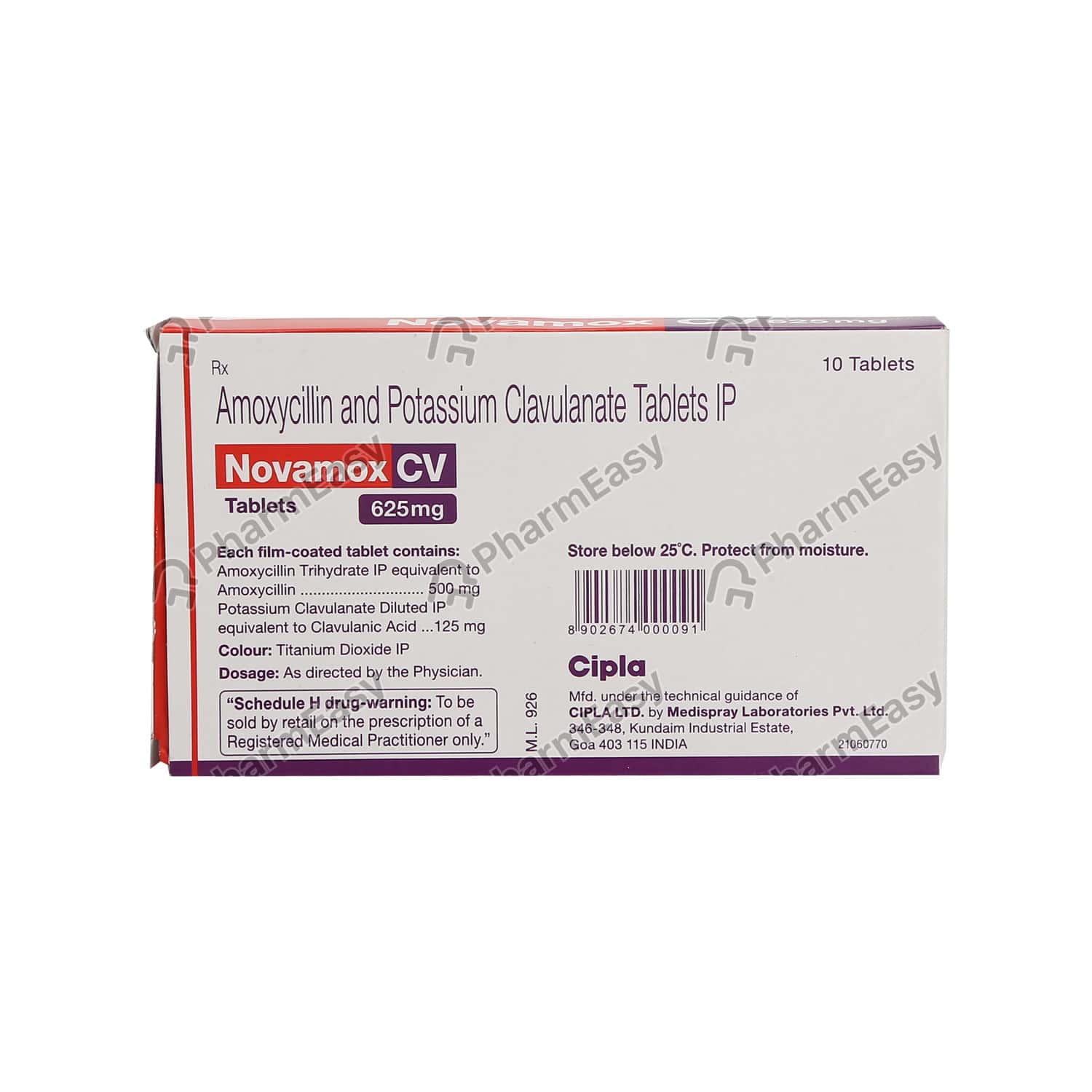 Novamox Cv 625mg Strip Of 10 Tablets - Uses, Side Effects, Dosage ...