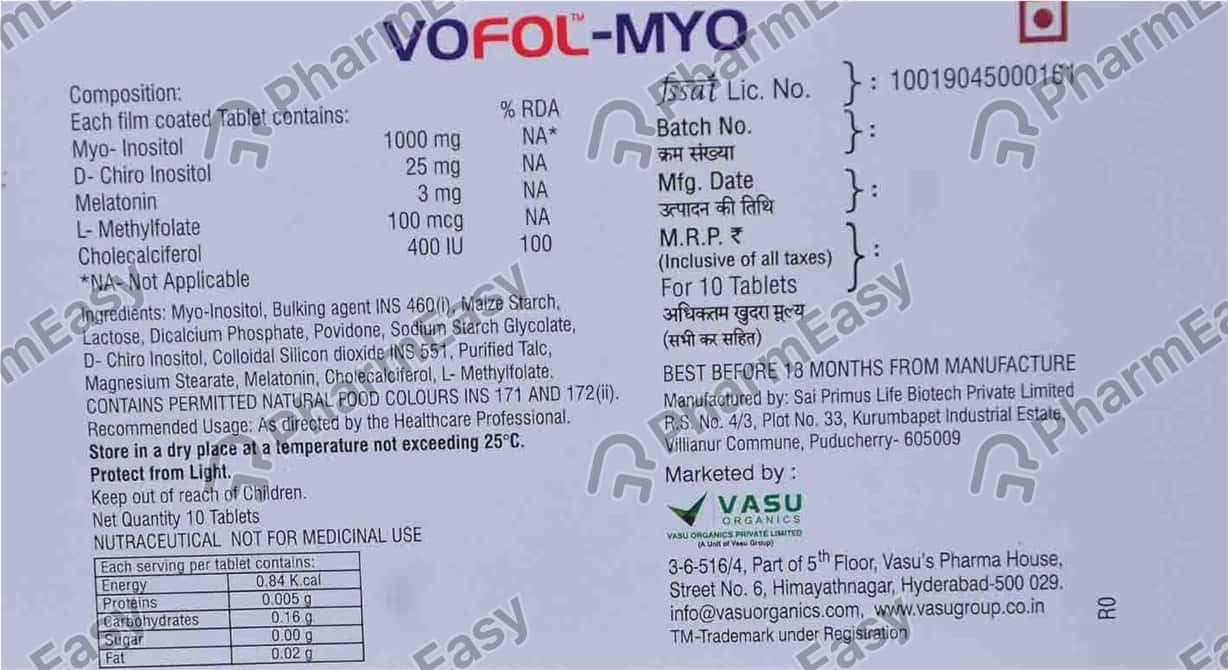 Buy Vofol Myo Strip Of 10 Tablets Online at Flat 15% OFF | PharmEasy