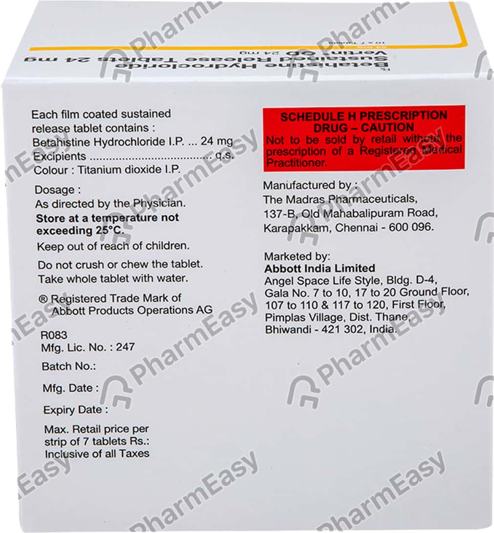 Vertin Od 24 MG Tablet (7): Uses, Side Effects, Price & Dosage | PharmEasy
