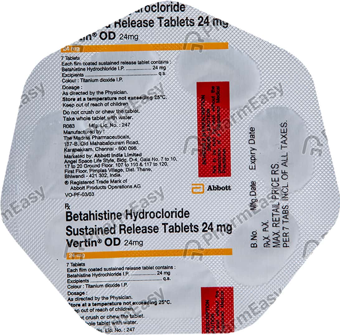Vertin Od 24 MG Tablet (7): Uses, Side Effects, Price & Dosage | PharmEasy