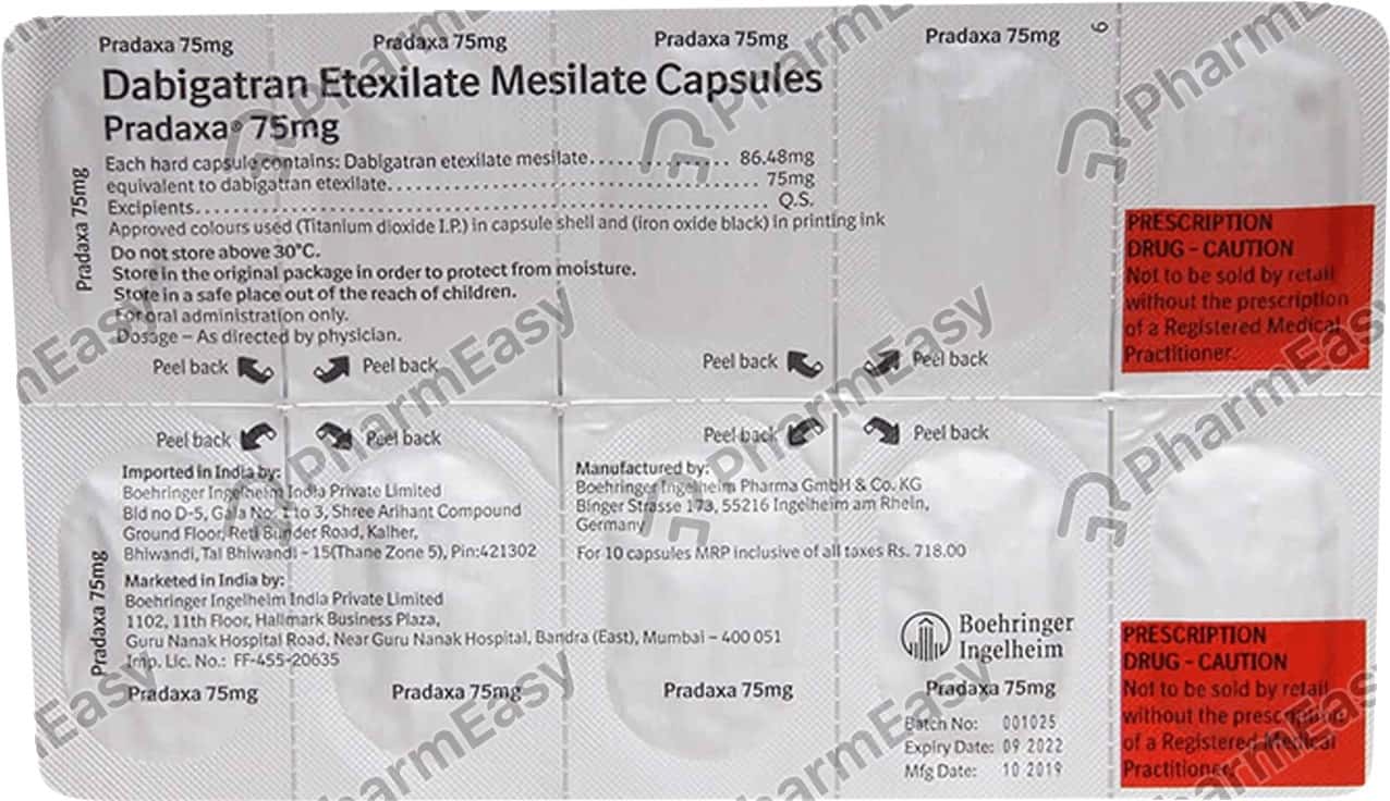 Pradaxa 75 MG Capsule (10): Uses, Side Effects, Price & Dosage | PharmEasy