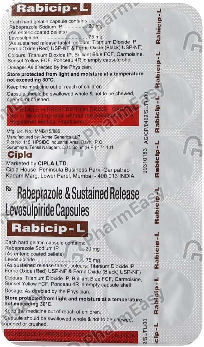 Rabicip L Strip Of 10 Capsules: Uses, Side Effects, Price & Dosage ...