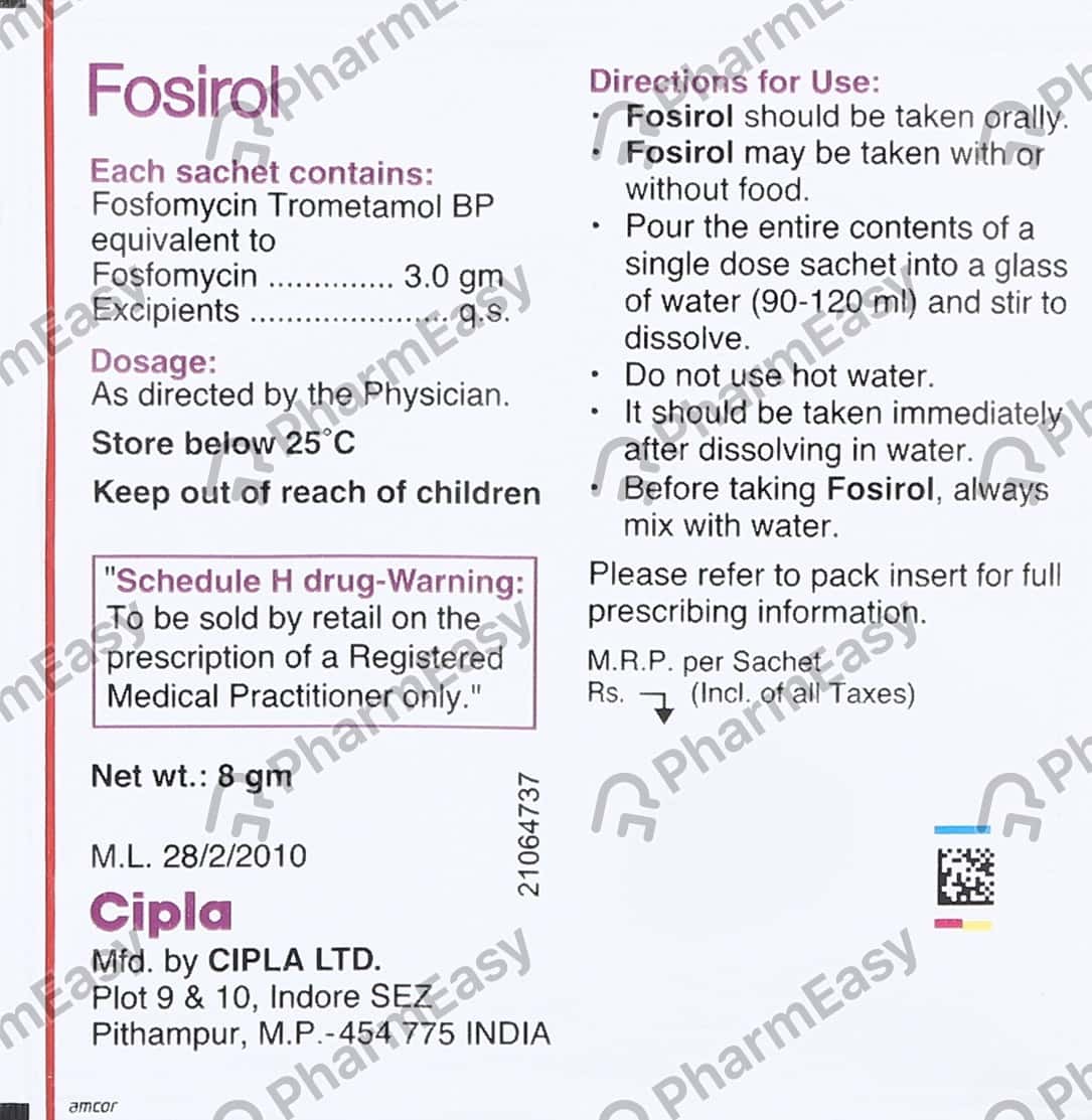 Fosirol 3 GM Oral Powder (8): Uses, Side Effects, Price & Dosage | PharmEasy