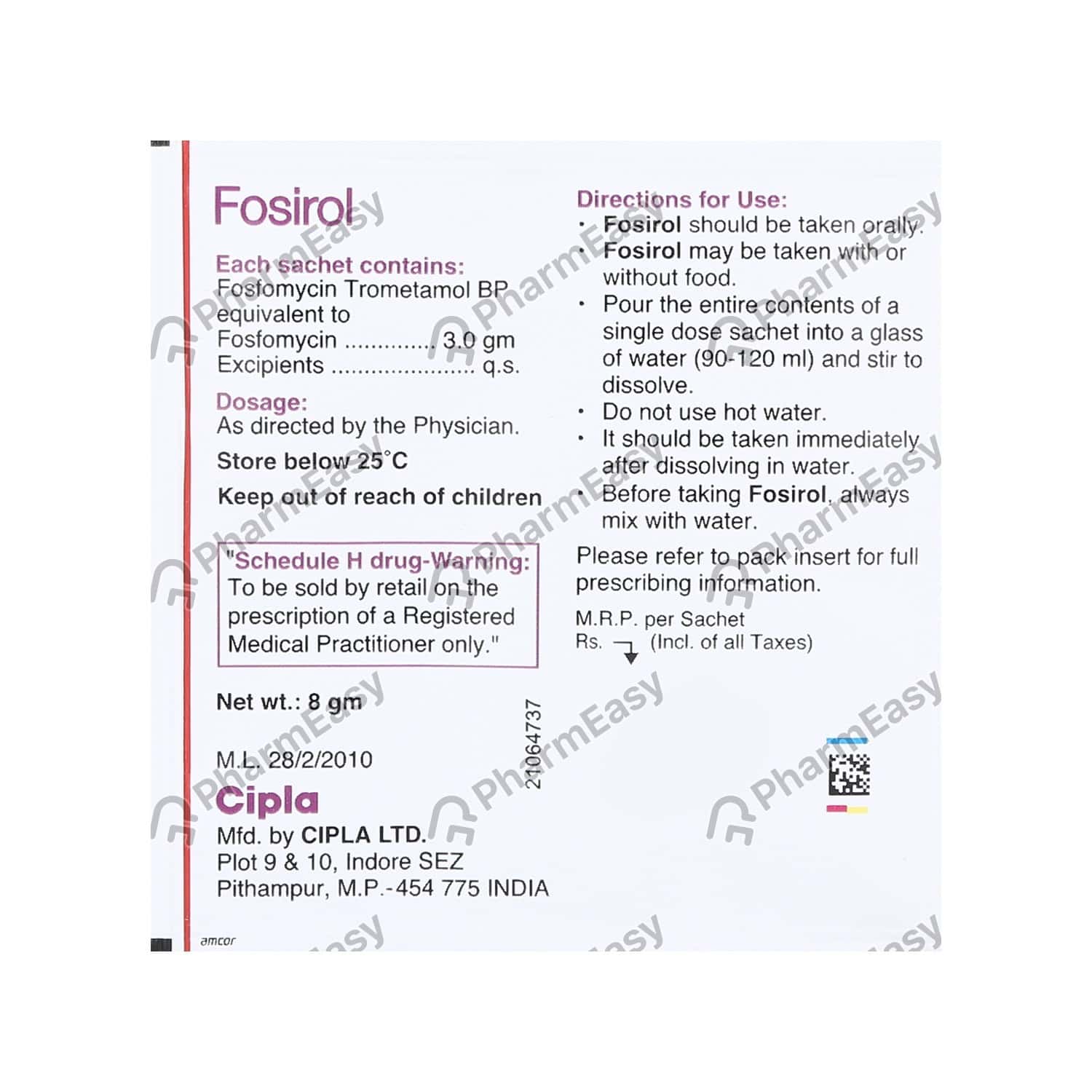 Fosirol 3 GM Oral Powder (8) - Uses, Side Effects, Dosage, Composition ...