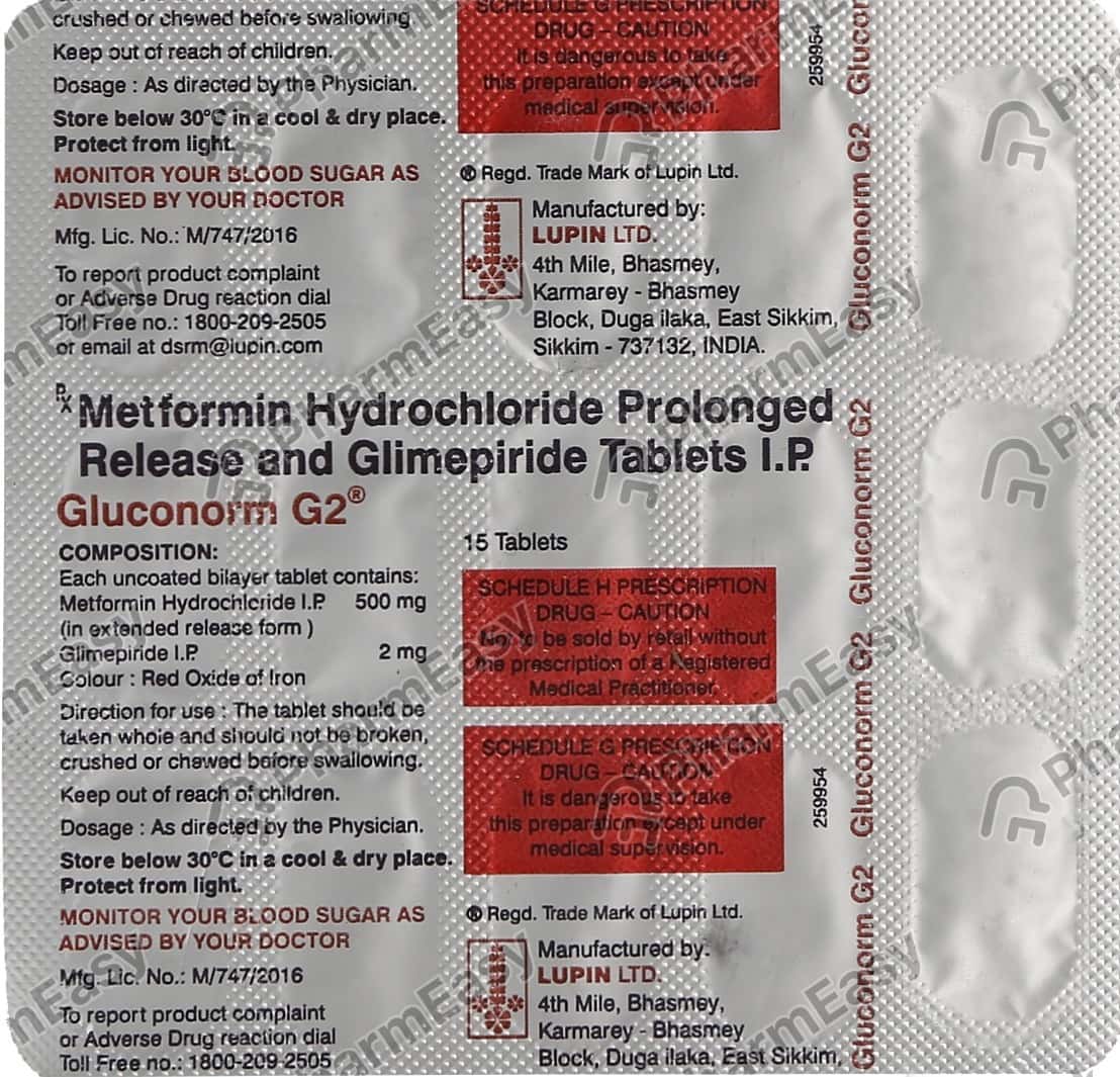 Gluconorm G 2mg Strip Of 15 Tablets: Uses, Side Effects, Price & Dosage | PharmEasy