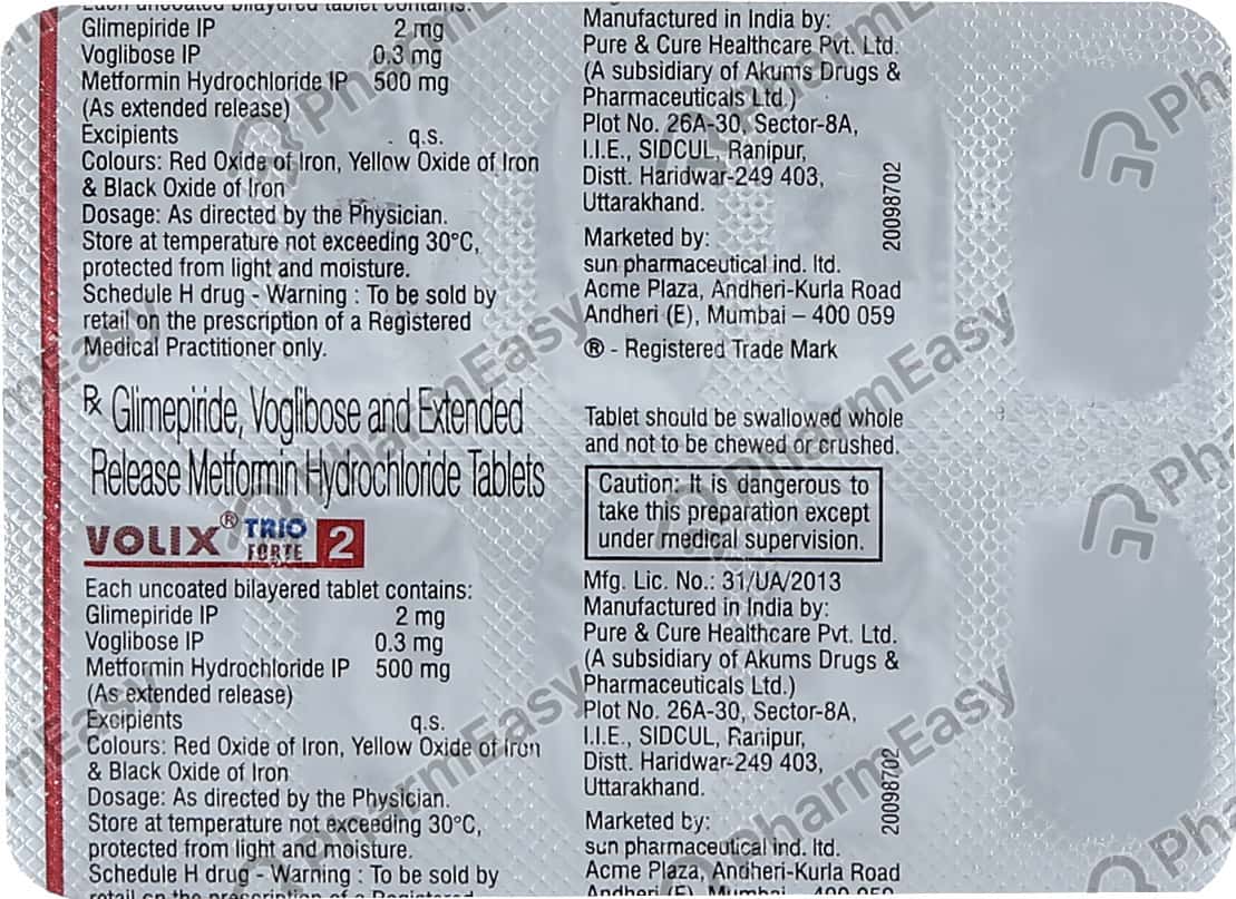 Volix Trio Forte 2mg Strip Of 10 Tablets: Uses, Side Effects, Price ...