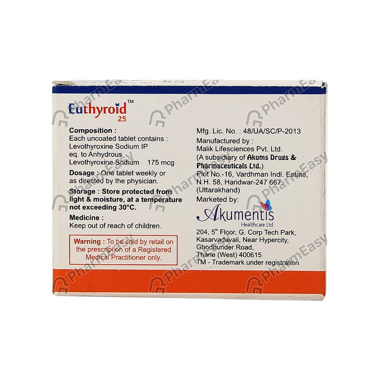 Buy Euthyroid 25 MCG Tablet (4) Online at Flat 18% OFF* | PharmEasy
