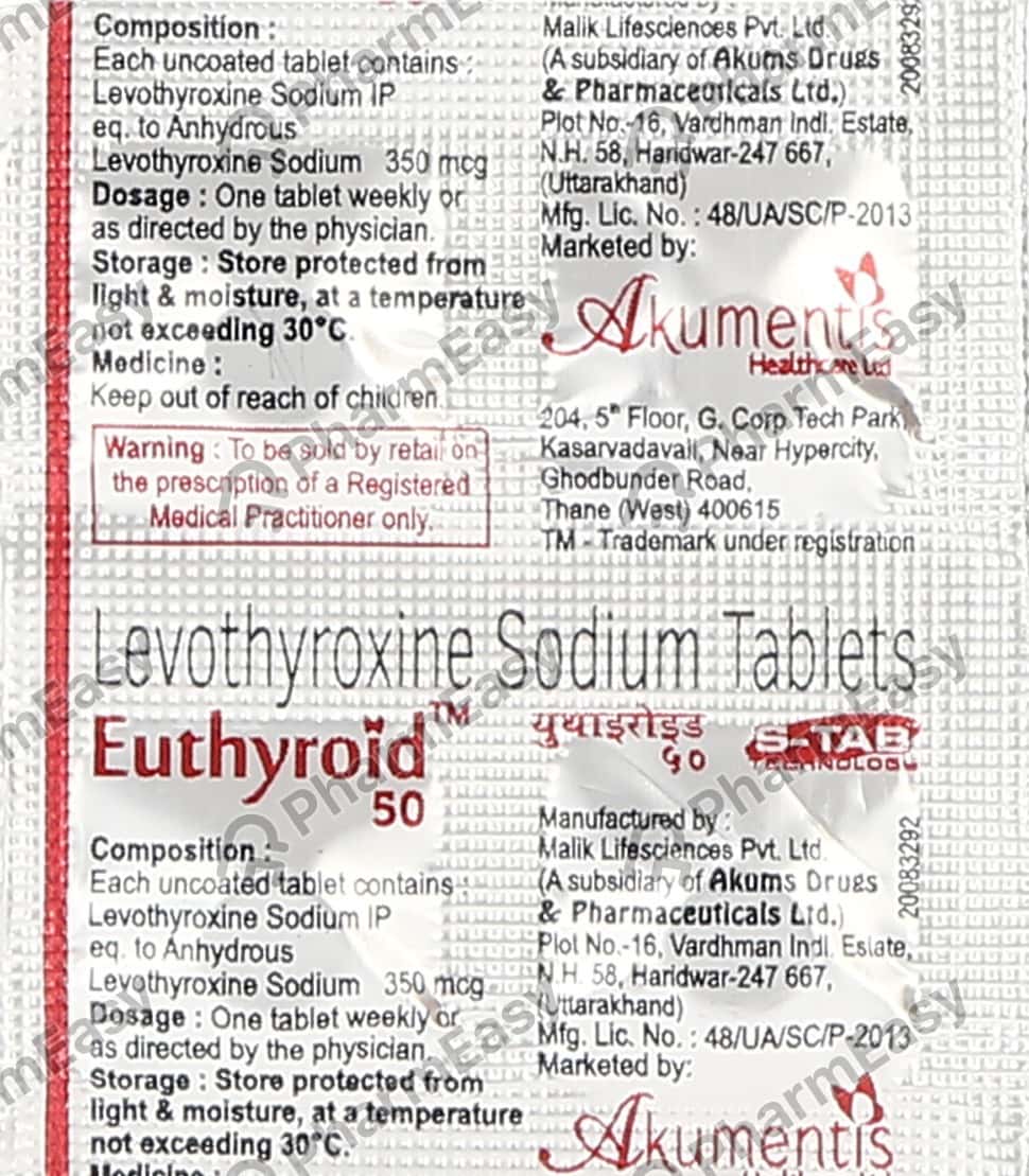 Euthyroid 50 MCG Tablet (4): Uses, Side Effects, Price & Dosage | PharmEasy