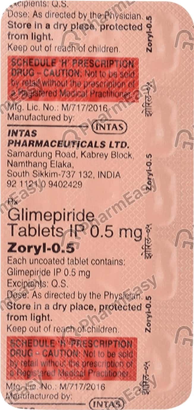 Zoryl 0.5 MG Tablet (15): Uses, Side Effects, Price, Dosage ...