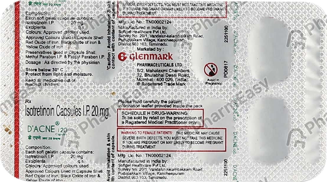D Acne I 20 MG Capsule (10): Uses, Side Effects, Price & Dosage | PharmEasy