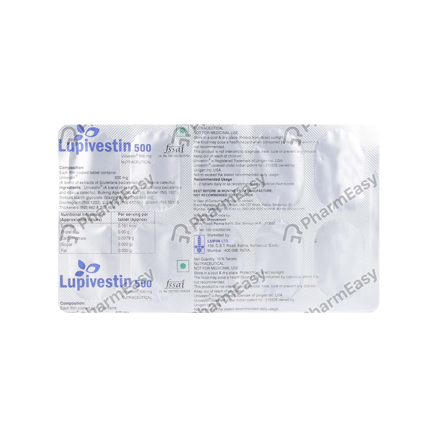 Buy Lupivestin 500 MG Tablet (10) Online at Flat 18% OFF* | PharmEasy