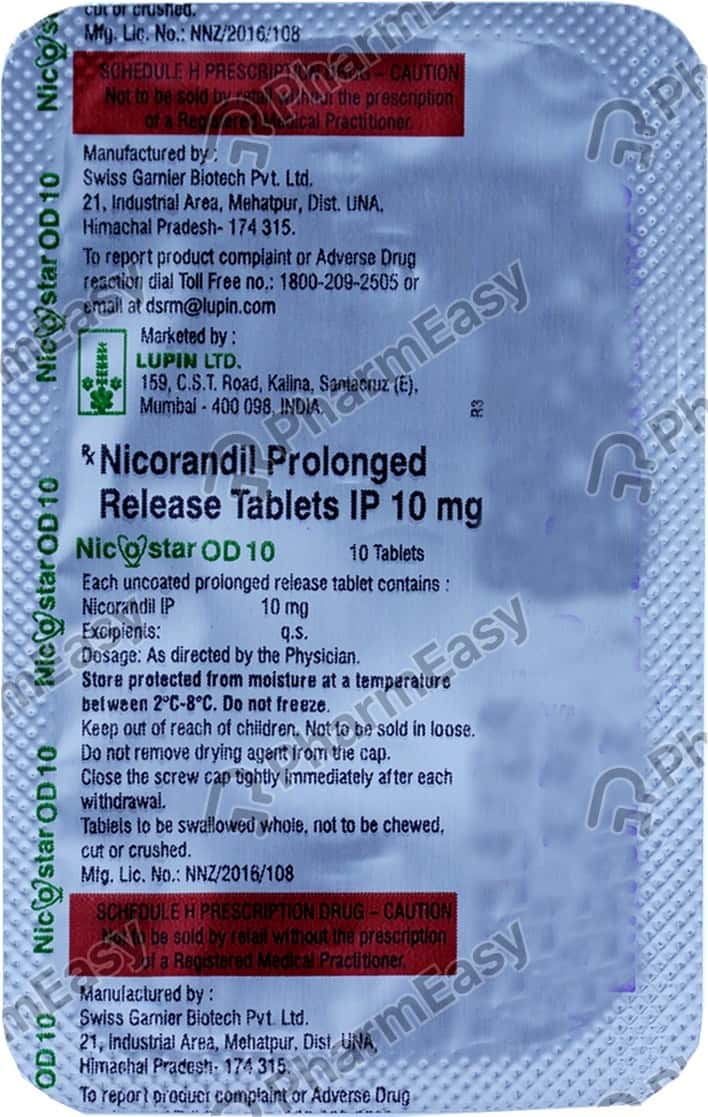 Nicostar Od 10 MG Tablet (10): Uses, Side Effects, Price & Dosage ...