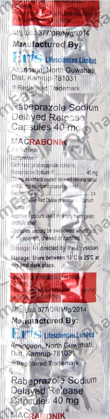Mac Rabonik 40 MG Capsule (10): Uses, Side Effects, Price & Dosage ...