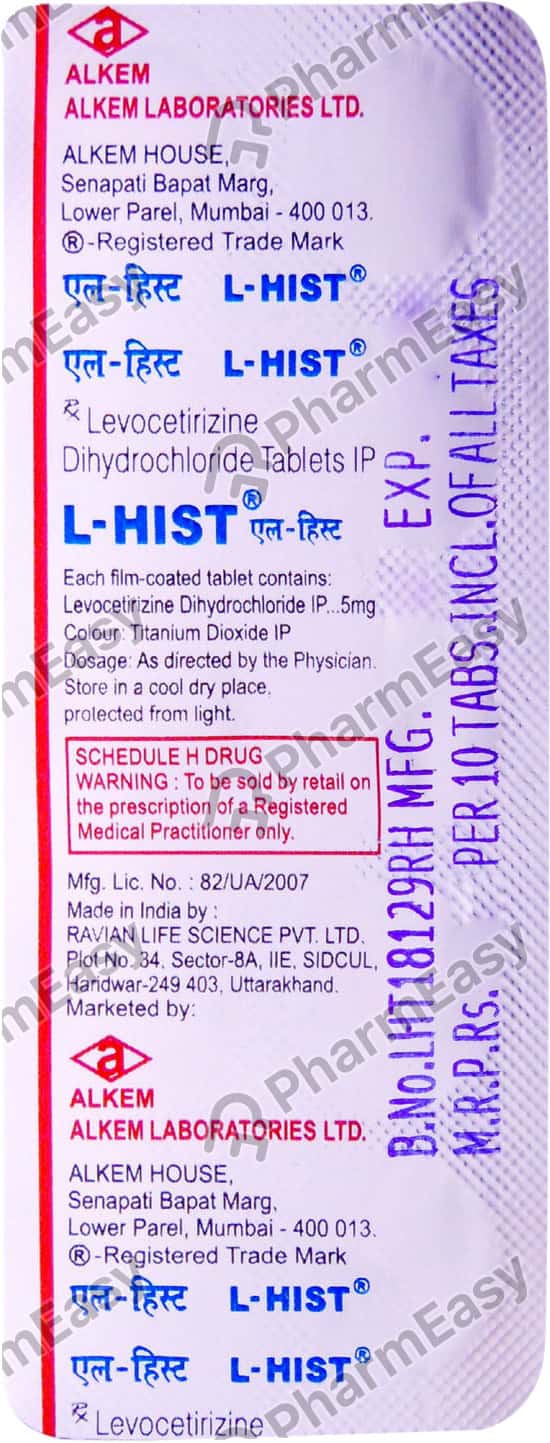 L Hist 5 MG Tablet (10): Uses, Side Effects, Price, Dosage ...