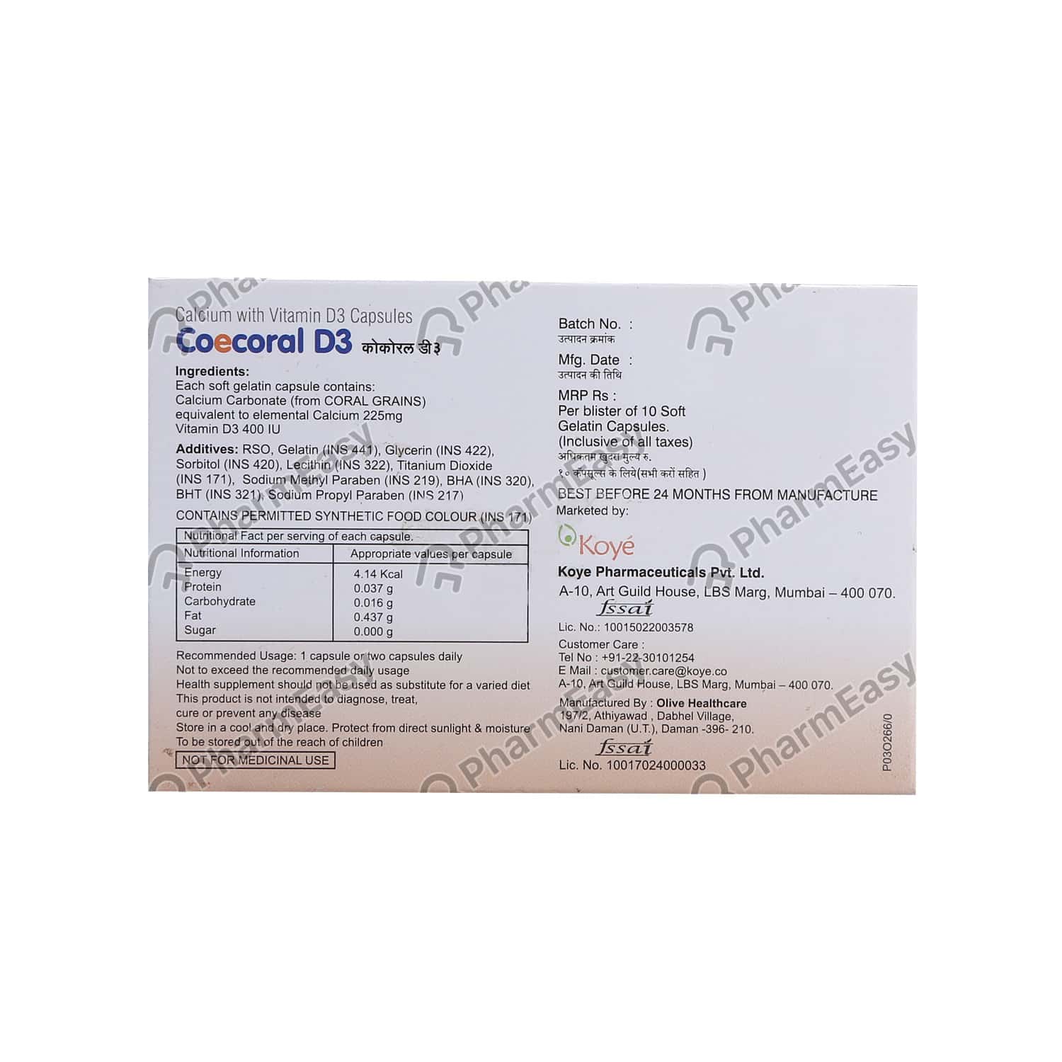 Coecoral D3 Strip Of 10 Capsules: Uses, Side Effects, Price & Dosage ...