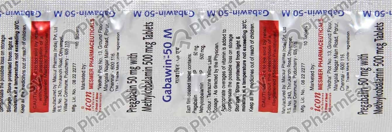 Gabawin M 50mg Strip Of 10 Tablets: Uses, Side Effects, Price & Dosage ...