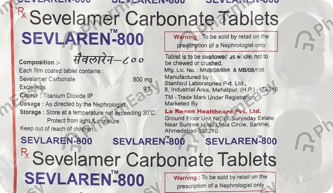 Sevlaren 800 MG Tablet (10): Uses, Side Effects, Price & Dosage | PharmEasy