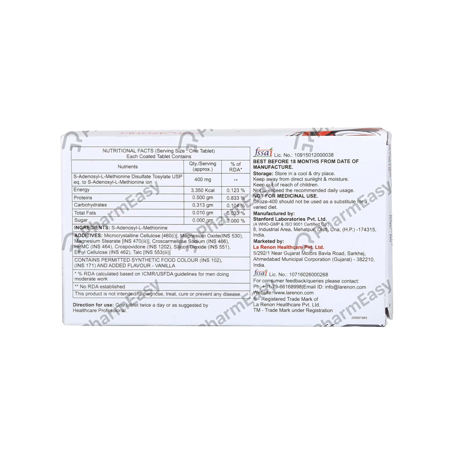 Buy Ciroze 400 MG Tablet (10) Online at Flat 18% OFF* | PharmEasy