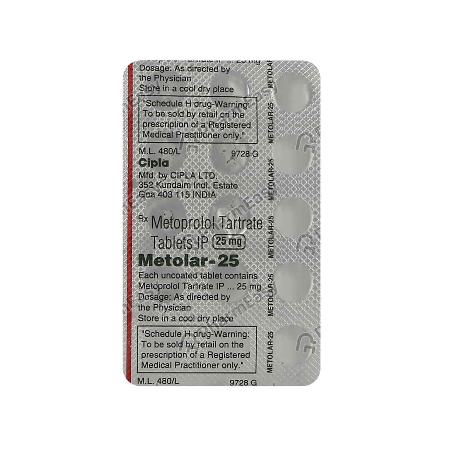 Metolar 25mg Tab 15`S - Uses, Side Effects, Dosage, Composition & Price ...