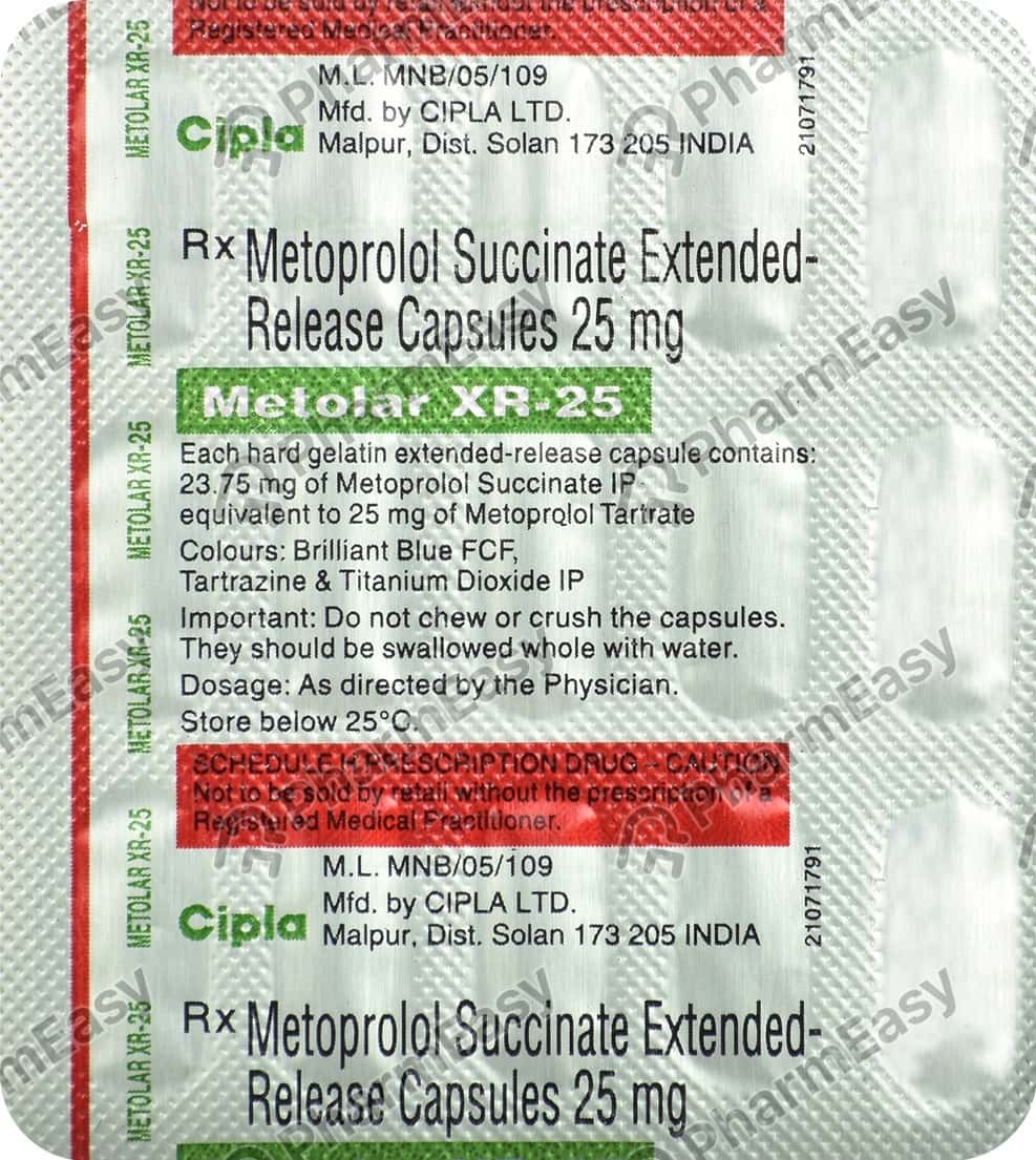 Metolar Xr 25 MG Capsule (15): Uses, Side Effects, Price & Dosage ...