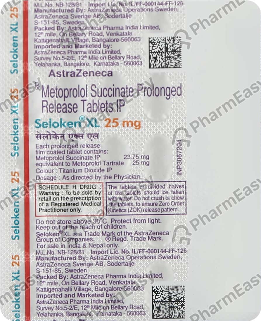 Seloken Xl 25 MG Tablet (30): Uses, Side Effects, Price, Dosage ...