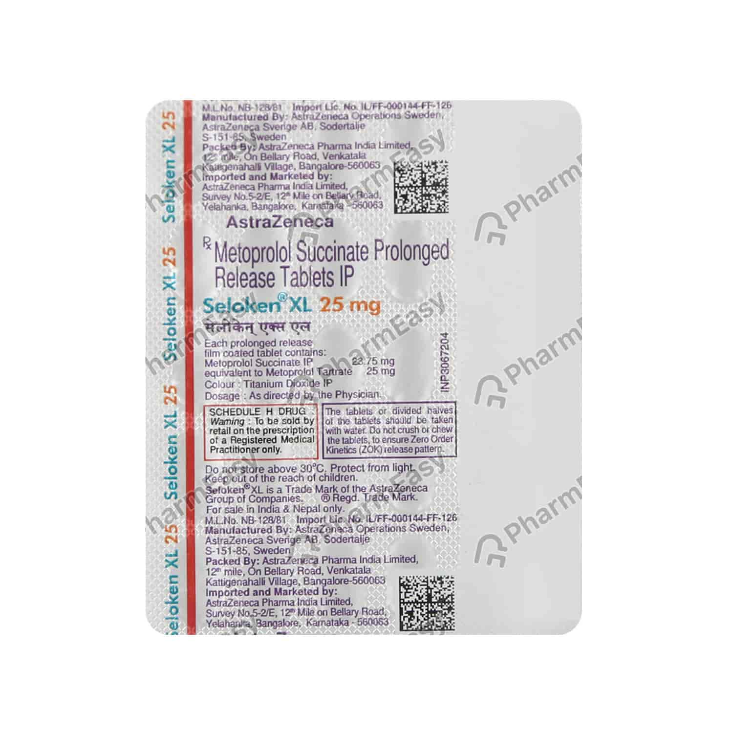 Seloken Xl 25mg Tab 30`S - Uses, Side Effects, Dosage, Composition ...