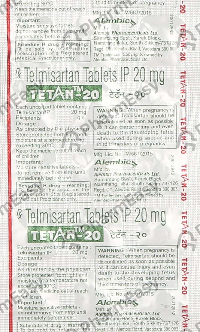 Tetan 20 MG Tablet (15): Uses, Side Effects, Price & Dosage | PharmEasy