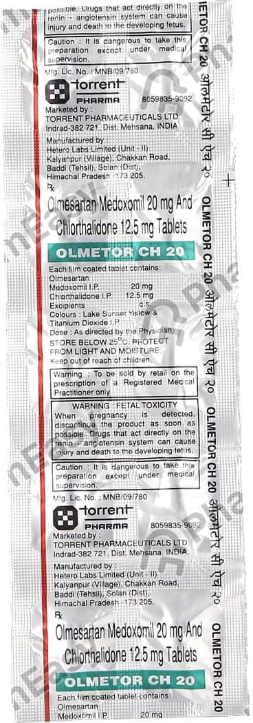 Olmetor Ch 20mg Strip Of 10 Tablets: Uses, Side Effects, Price & Dosage ...